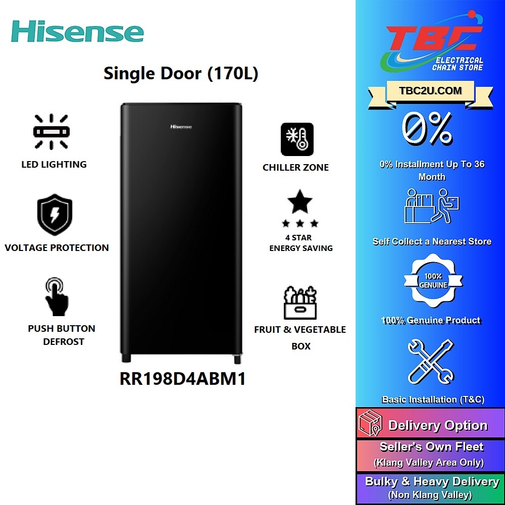 Hisense Single Door Fridge 170L RR198D4ABM1 Refrigerator (Black ...