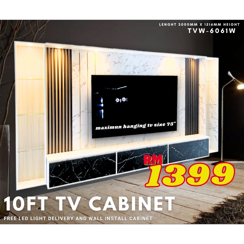 【Mr 99 Furniture】10ft Tv hanging cabinet TVW-6061W 🔥FREE INSTALLATION🔥 ...