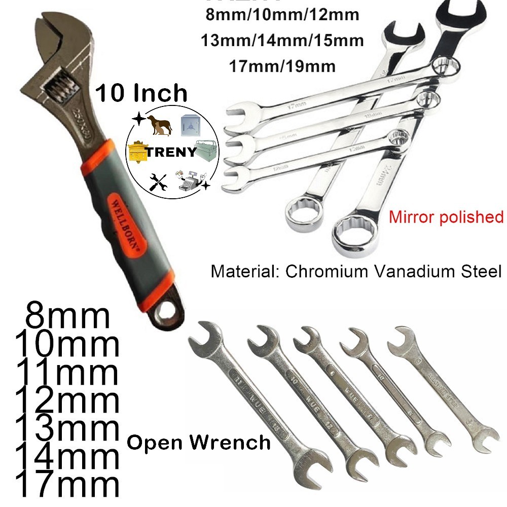 TRENY 6” 8” 10” 12” Adjustable Wrench Spanner Spanar HIDUP SPANA HIDUP ...