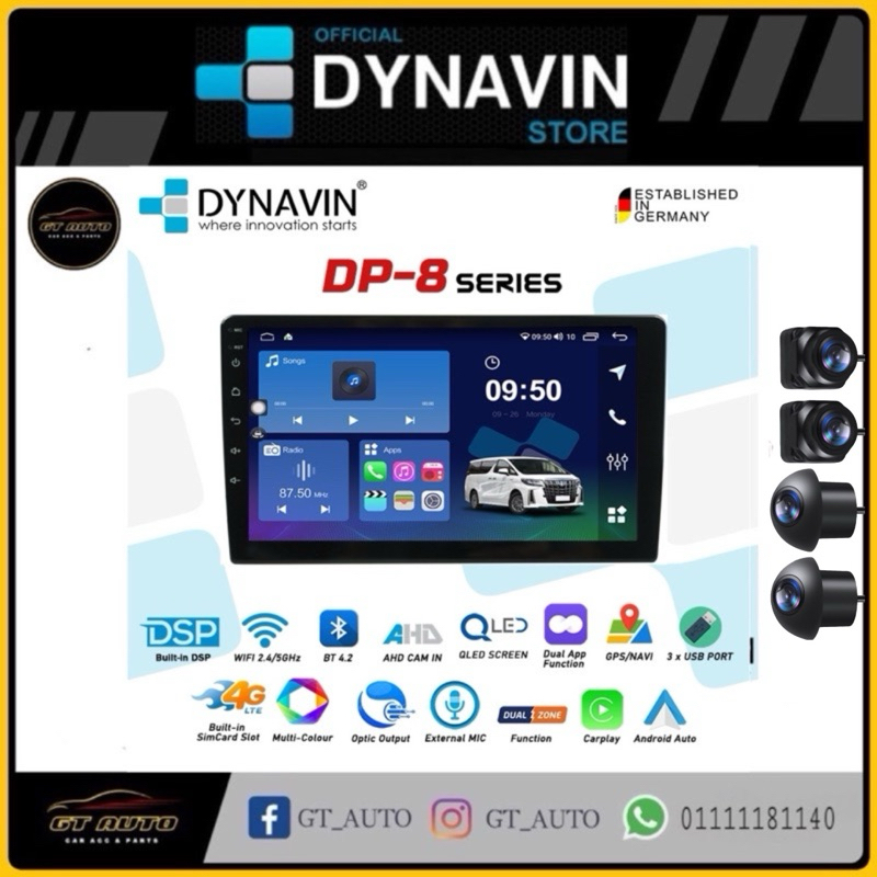 DYNAVIN DP8 SERIES 4 RAM 32 GB QLED SCREEN CAR ANDROID PLAYER 4G SIM ...