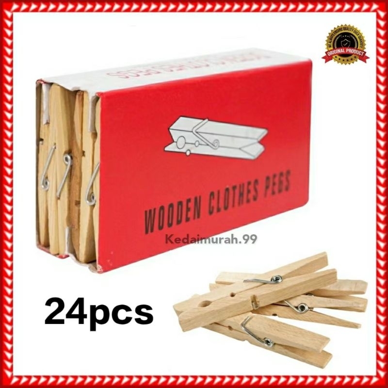 24pcs Penyepit Baju Kayu/Wooden Peg/Sepit Baju Kayu/Clip klip baju kayu ...