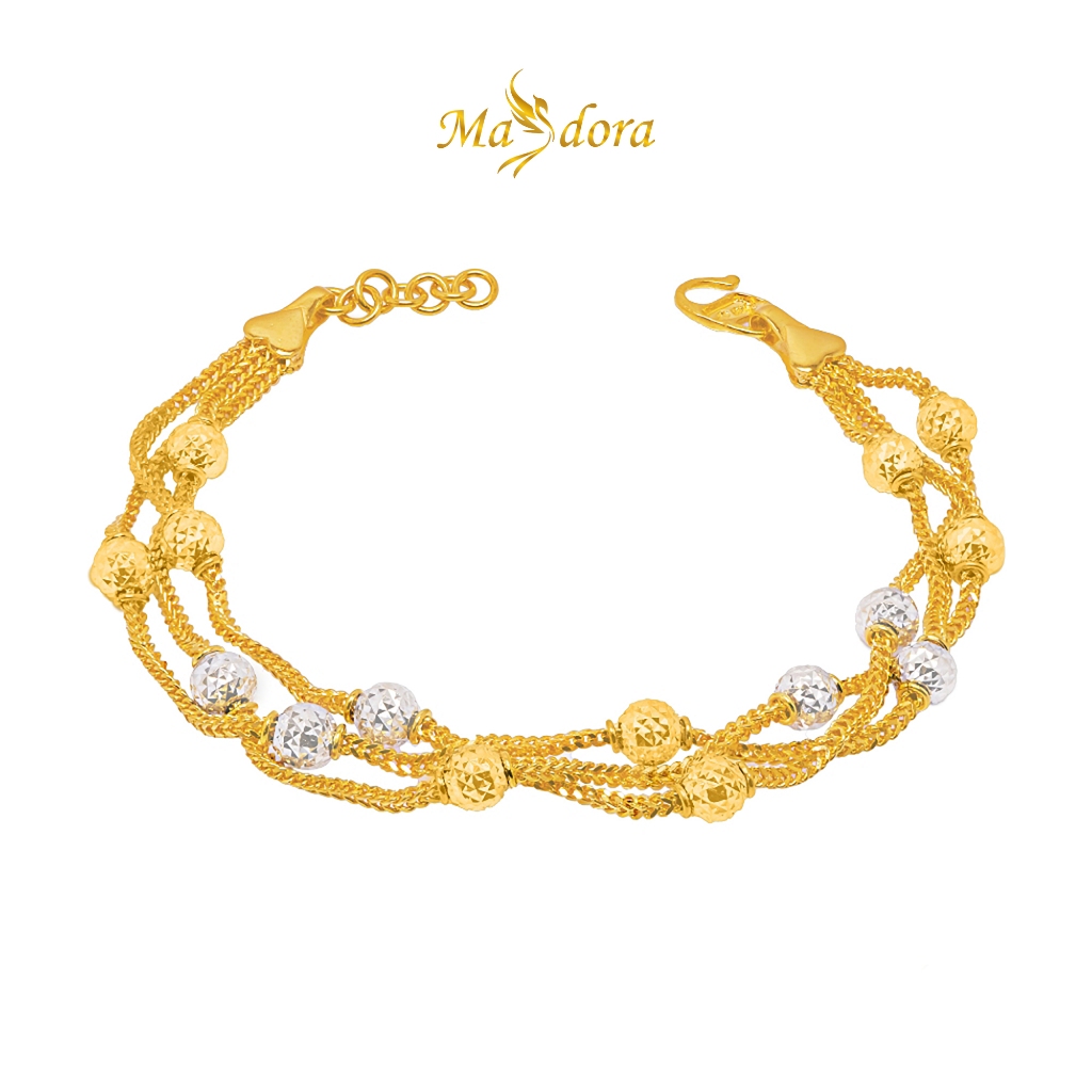 MASDORA 916 Gold Bracelet Rantai Tangan Emas ~ Duotone Beads Triple ...