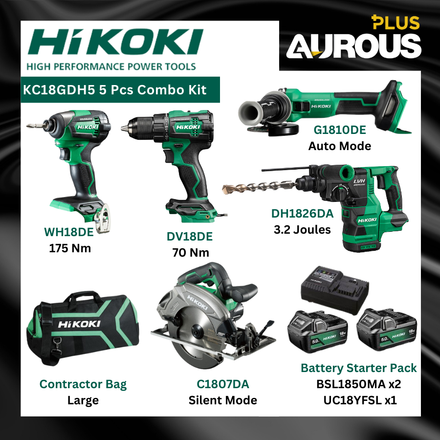 HIKOKI SUPER DEAL KC18GDH5 5 PCS COMBO G1810DE DH1826DA DV18DE C1807DA ...