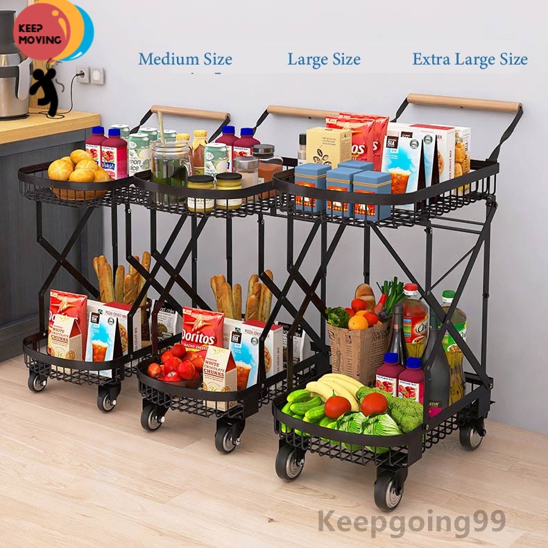 Foldable Push Cart Portable Trolley with Wheels Large Storage Capacity ...