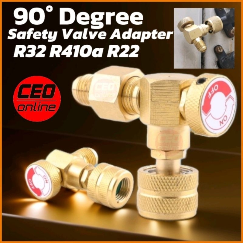 CEO 🇲🇾 90° Degree Safety Valve Adapter R32 R410a R22 Refrigerant Charging Retention Control ...
