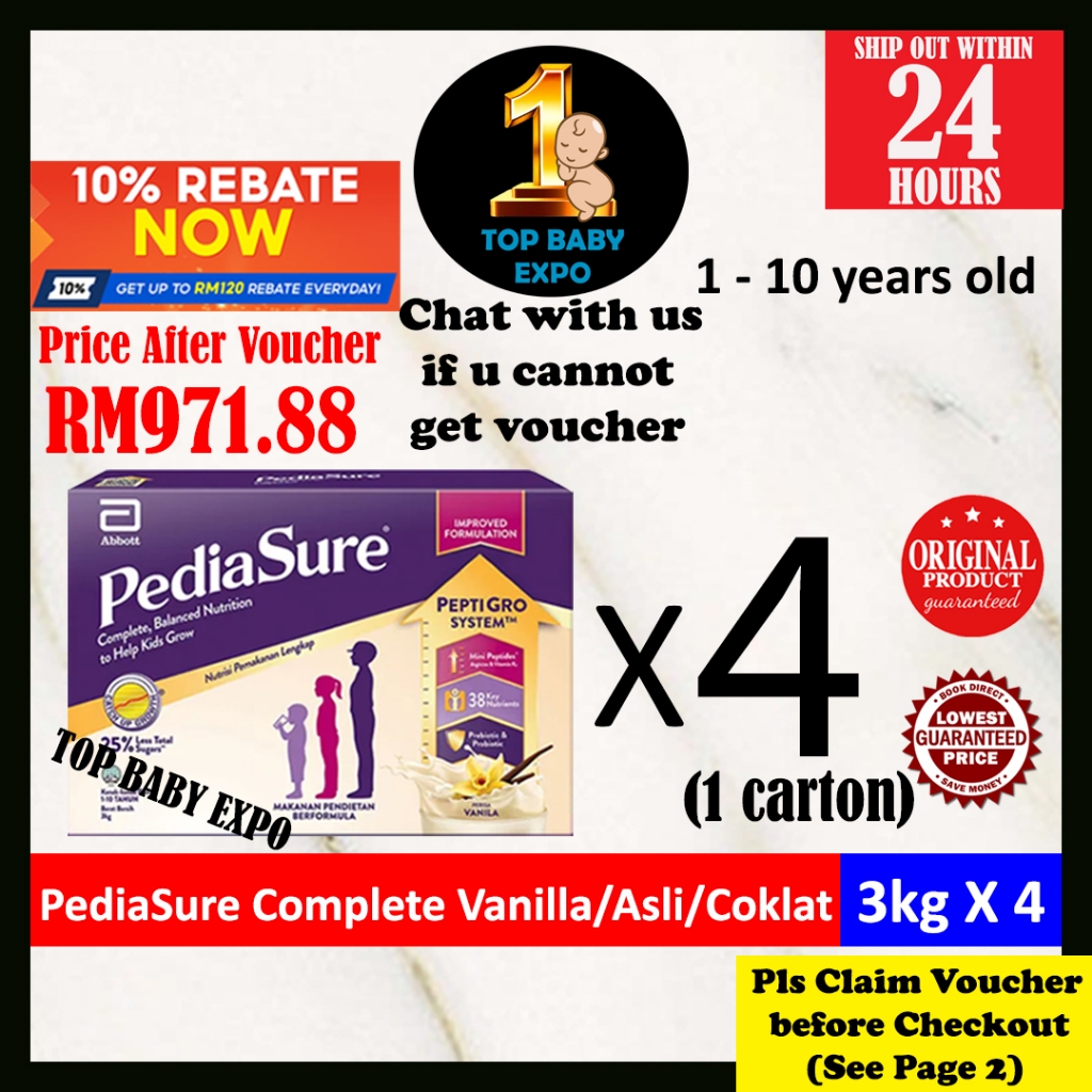 Pediasure Peptigro (Vanilla / Asli / Chocolate) (3kg x 4) Exp: 08/2026 (Newest Stock) | Shopee ...