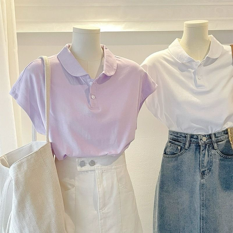 Polo T-Shirt Women Plain Cotton Baju Short Sleeve OL Kolar Kaos Lengan ...