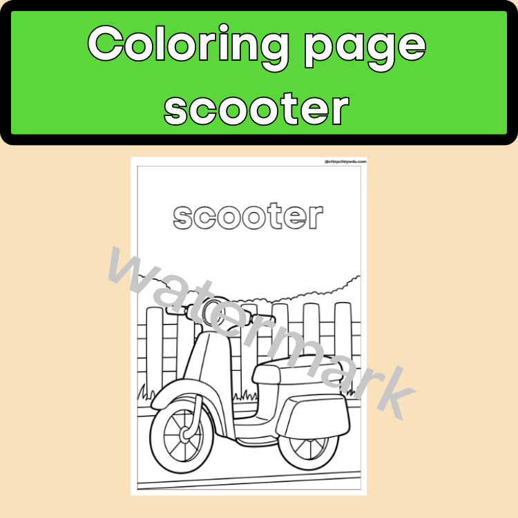 [C15] transportation - scooter colouring page | Halaman mewarna scooter ...
