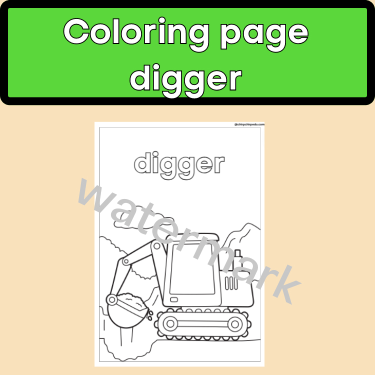 [C18] transportation - digger colouring page | Halaman mewarna digger ...