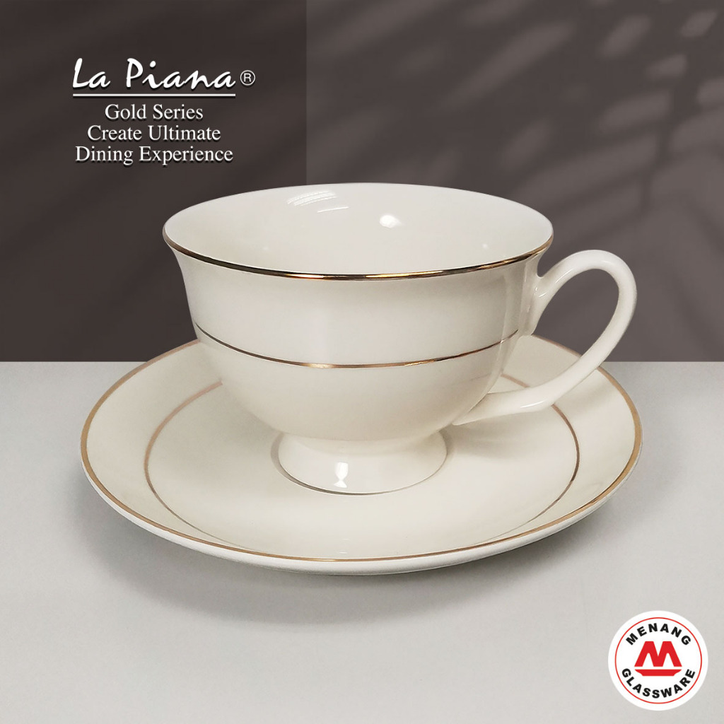 La Piana Cream Gold Line Series Cawan & Piring/Fine Porcelain Cup ...