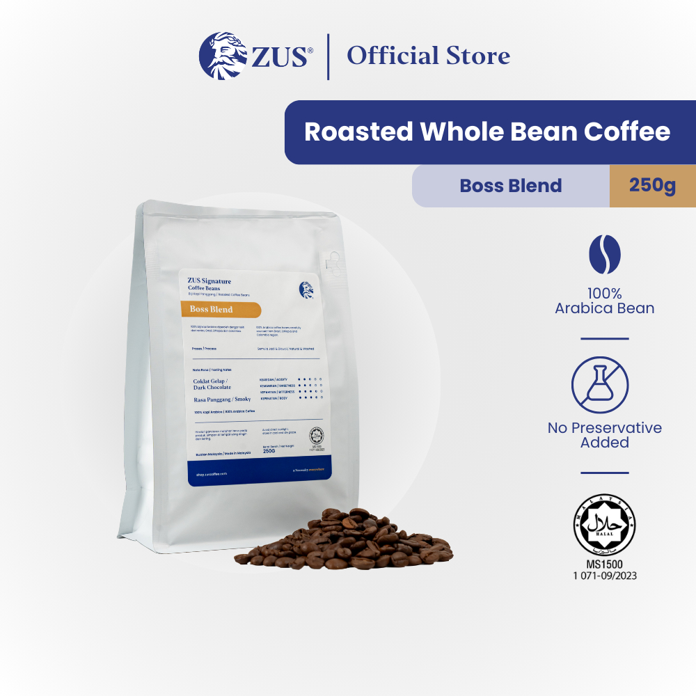 ZUS Signature Roasted Whole Bean Coffee - Boss Blend - 250g | Shopee ...
