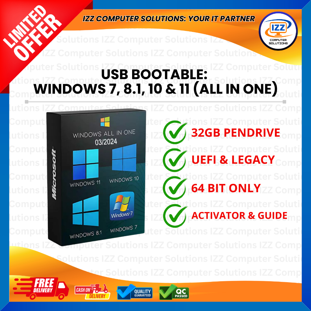 USB BOOTABLE: Windows 7, 8.1, 10 & 11 All in One AIO USB for Windows ...