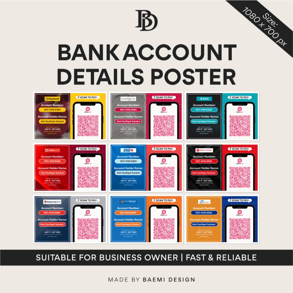 Bank Account Details Poster for Business Owner | Shopee Malaysia