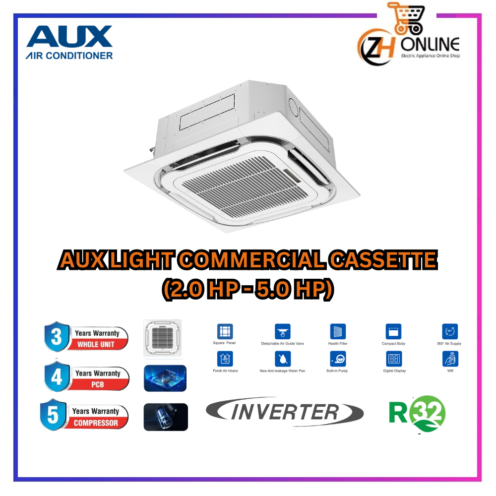 AUX R32 2.0HP-5.0HP R32 Inverter Light Commercial Ceiling Cassette ALCA-C18-ALCA-C48 | Shopee ...