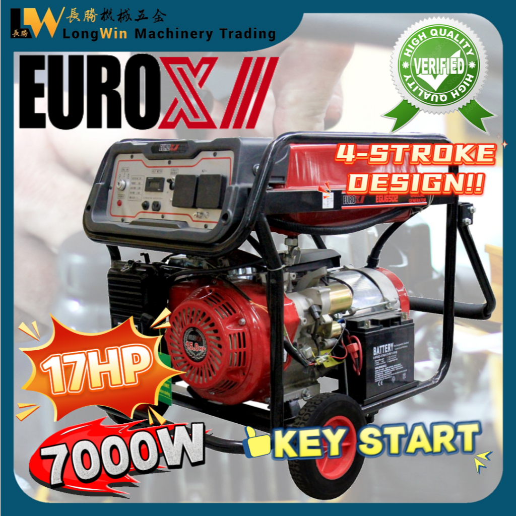 EUROX/// EGU7502 / EGU8502 4-Stroke Portable Gasoline Generator 14HP/17HP Electric Key Start ...
