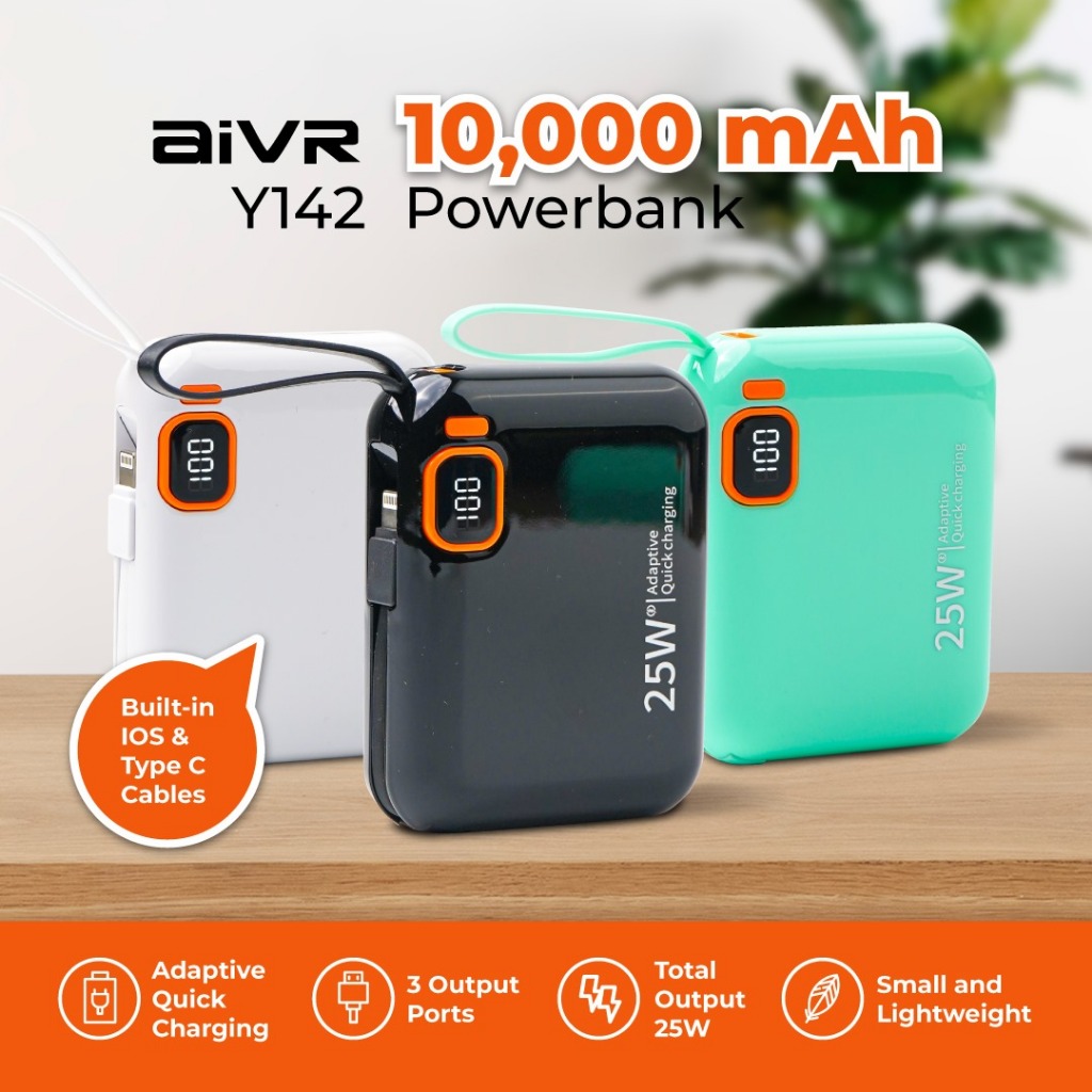 AiVR Y142 LED Display Power Bank Portable Fast Charging 10000mAh Mobile Charger with Cable ...