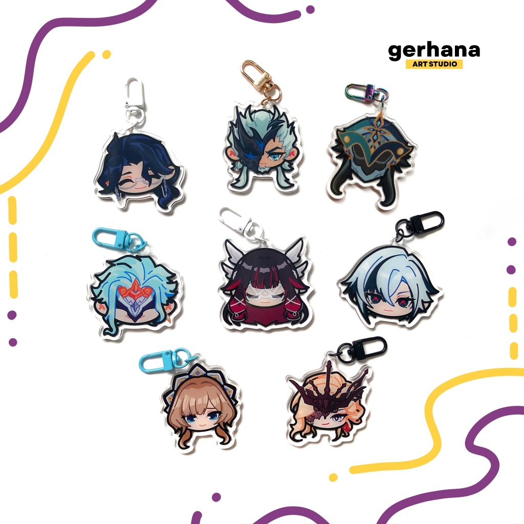 Genshin Impact Chibi Acrylic Keychain | Pierro Capitano Columbina ...