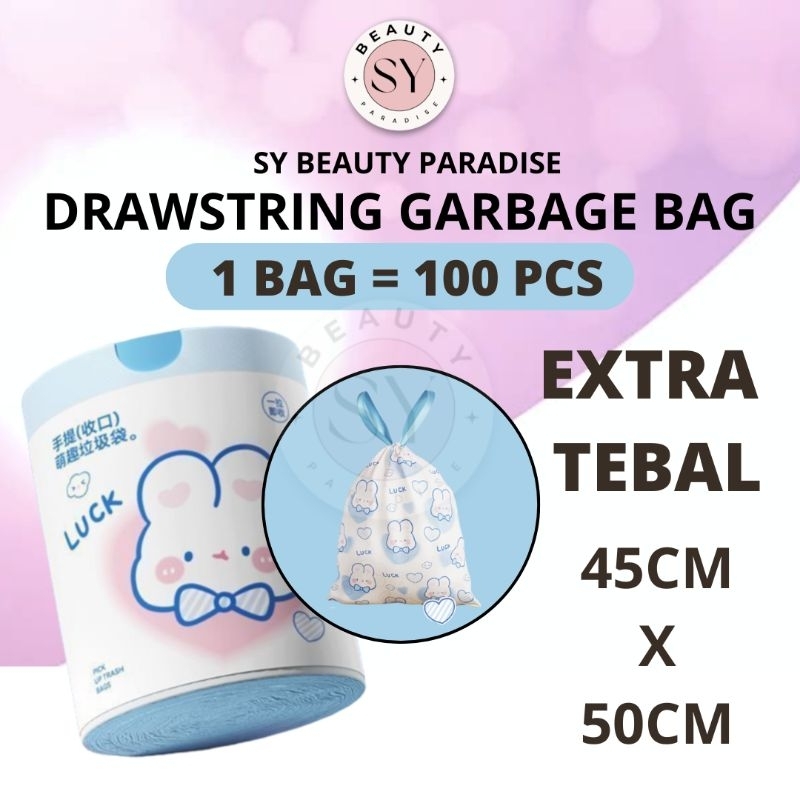 100 pcs Garbage Bag with Rope Easy Pull Drawstring Strong Lasting ...