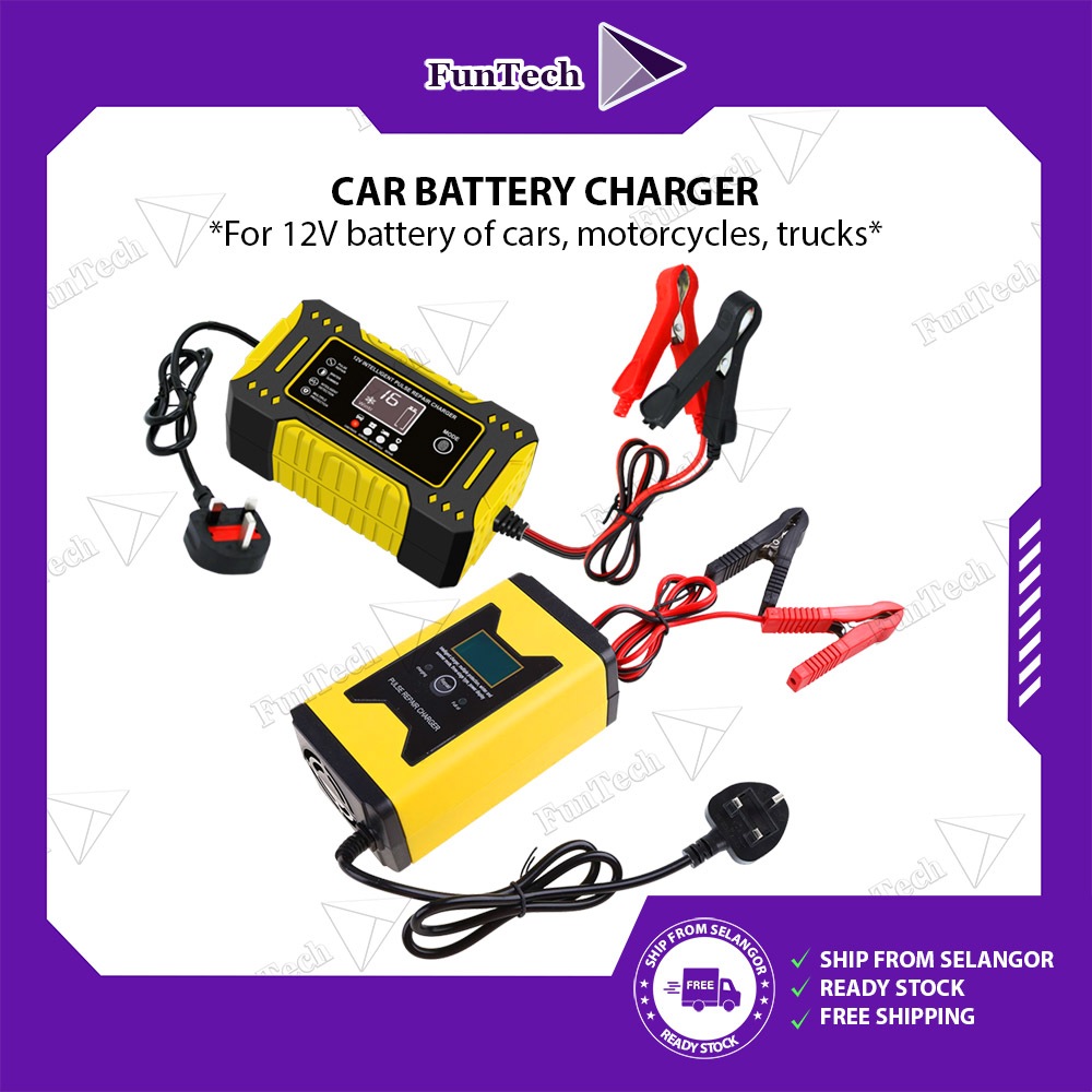 FunTech 12V 6A Car Battery Charger Pengecas Bateri Kereta Motorsikal ...