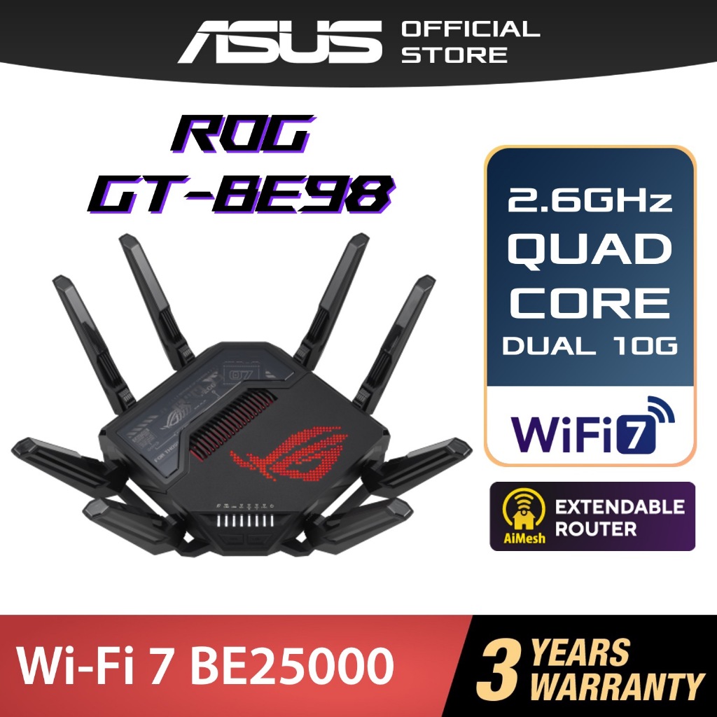 ASUS ROG Rapture GT-BE98 Quad Band BE25000 WiFi 7 Gaming Wireless ...
