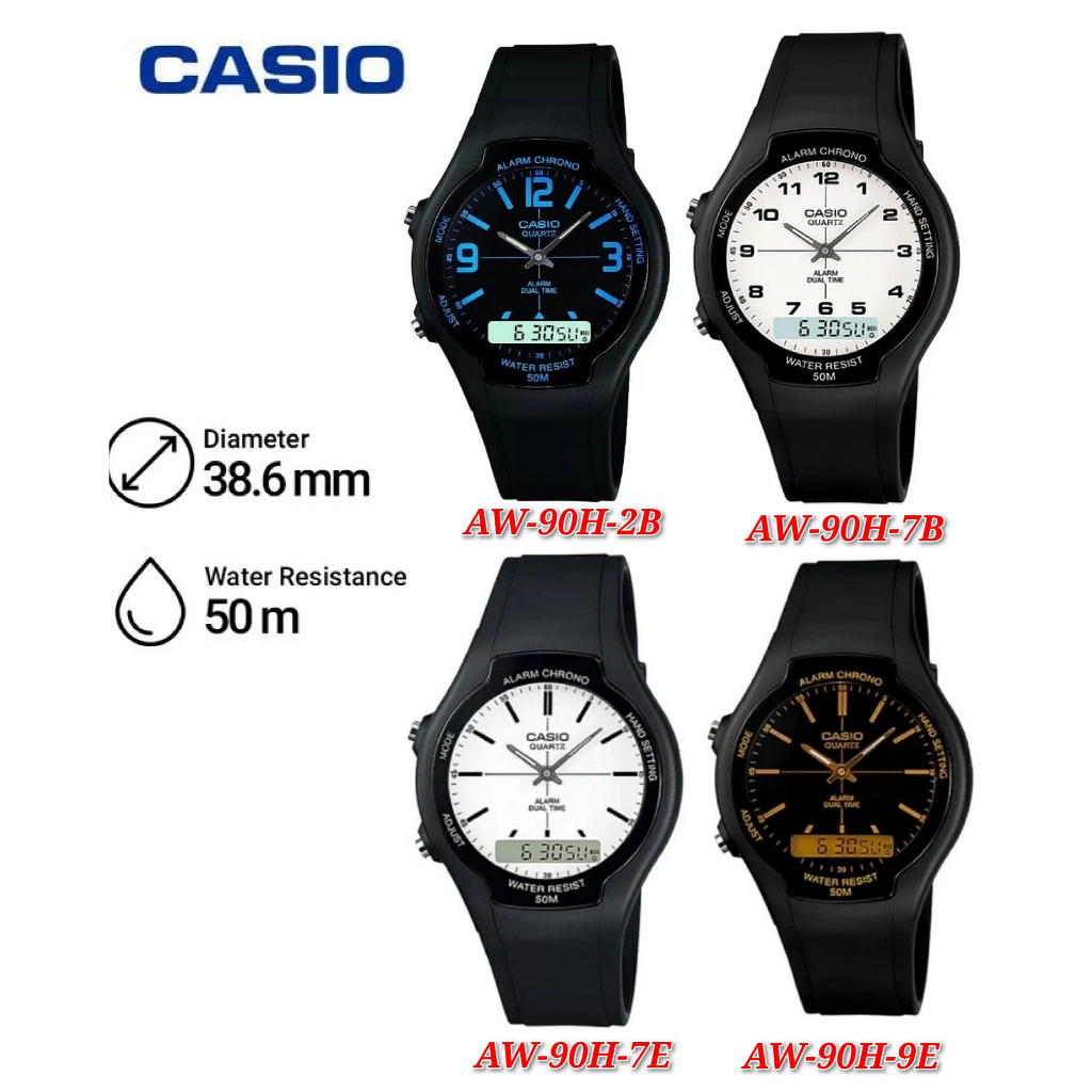 Casio AW-90H Men Analog Digital Dual Time Black Resin Band Watch ...