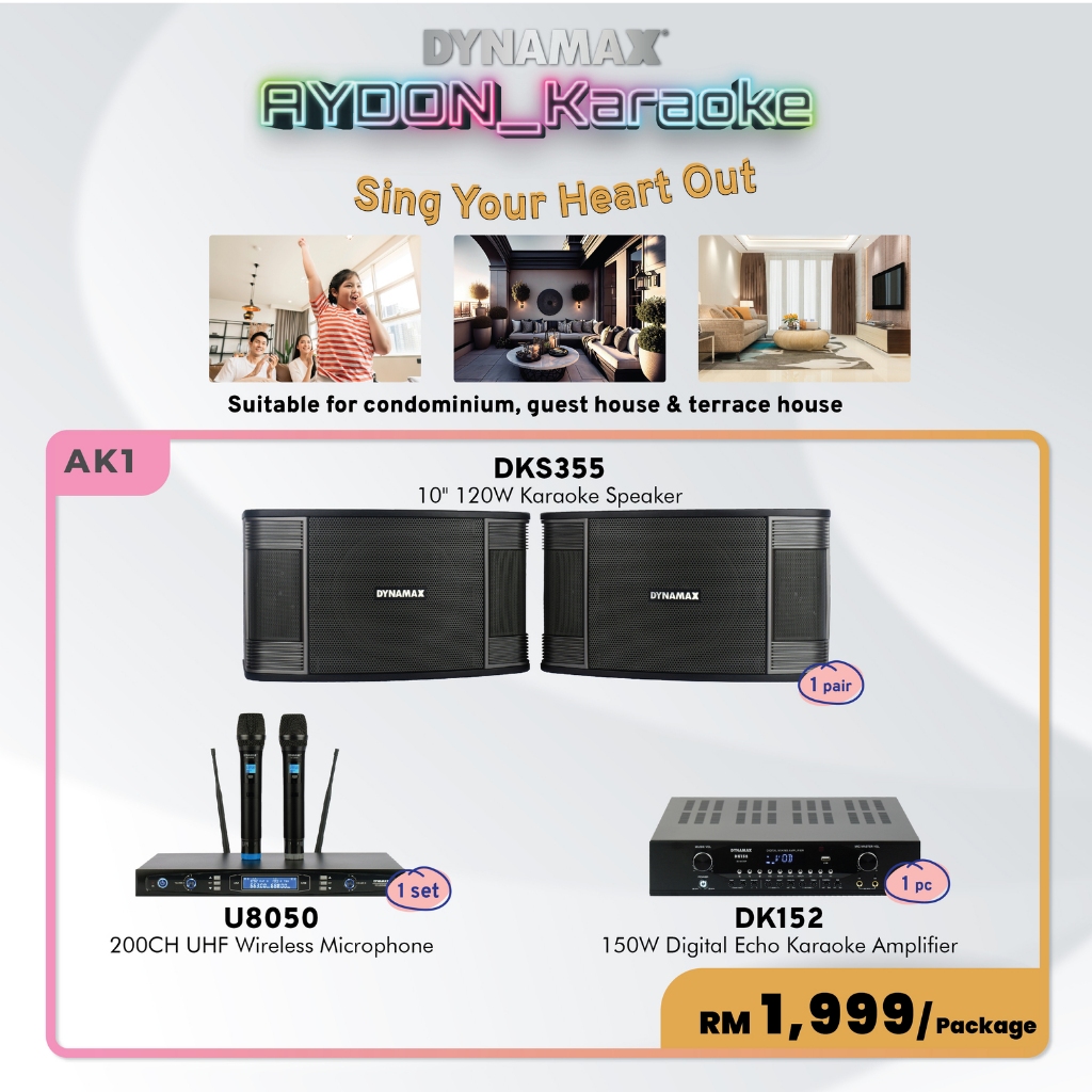 Home Karaoke Set DYNAMAX DK152 150W Digital Echo Home Karaoke Amplifier, 10" 120W Professional ...