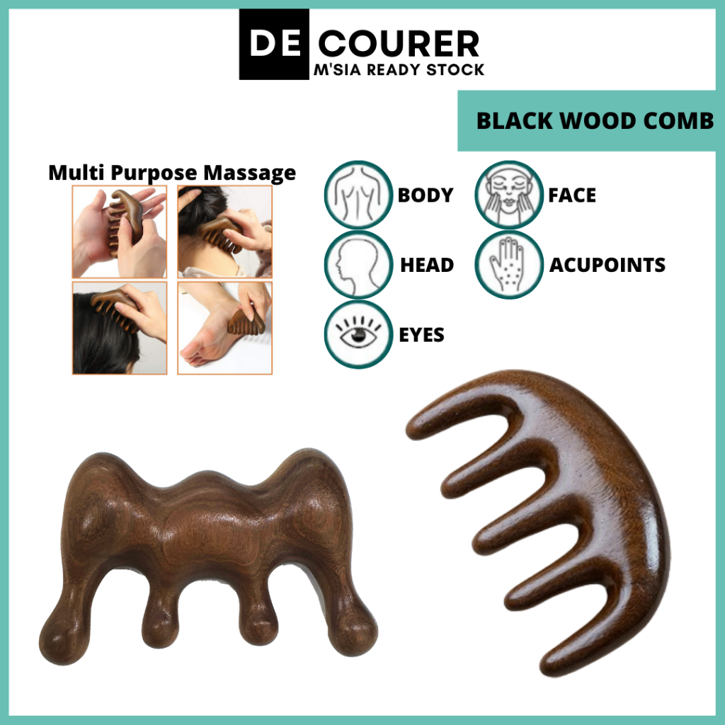 Gua Sha Wood Comb Head Body Neck Massager Acupuncture Scalp Pain Stress ...