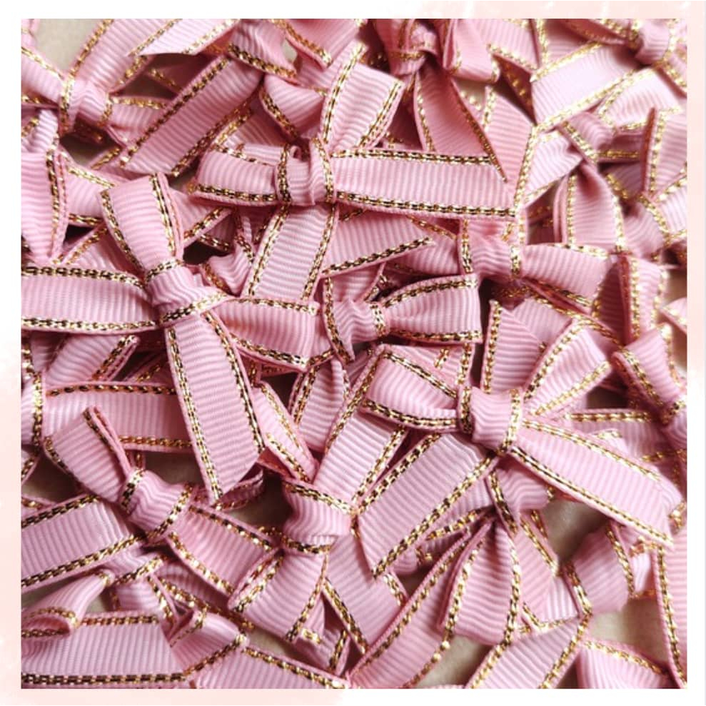 50 pcs Ribbon Bows Border Gold Small Size Reben Siap Murah Ready Made ...