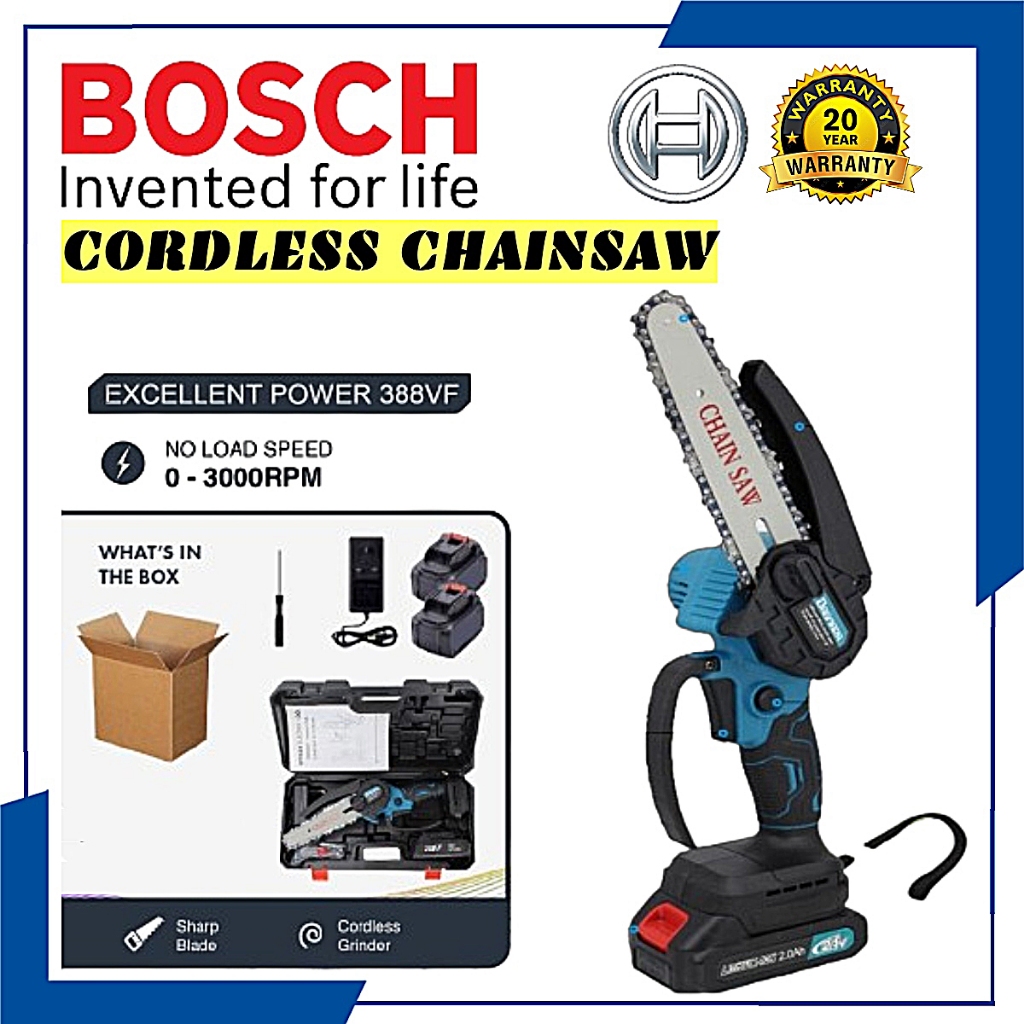BOSCH Cordless Chainsaw Power Saw 6 Inch Mini Chainsaw Gergaji Elektrik ...
