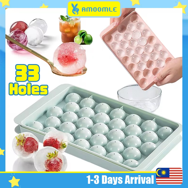 Round Ice Cube Tray 33 Holes with Lid Bekas Ais Ice Ball Maker Mold ...