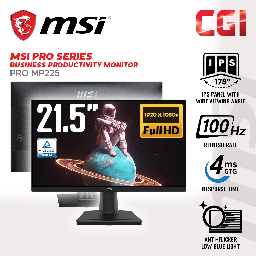 MP225 MSI Eyes Ergo Business and Productivity Monitor 21.5" Pro IPS FHD ...