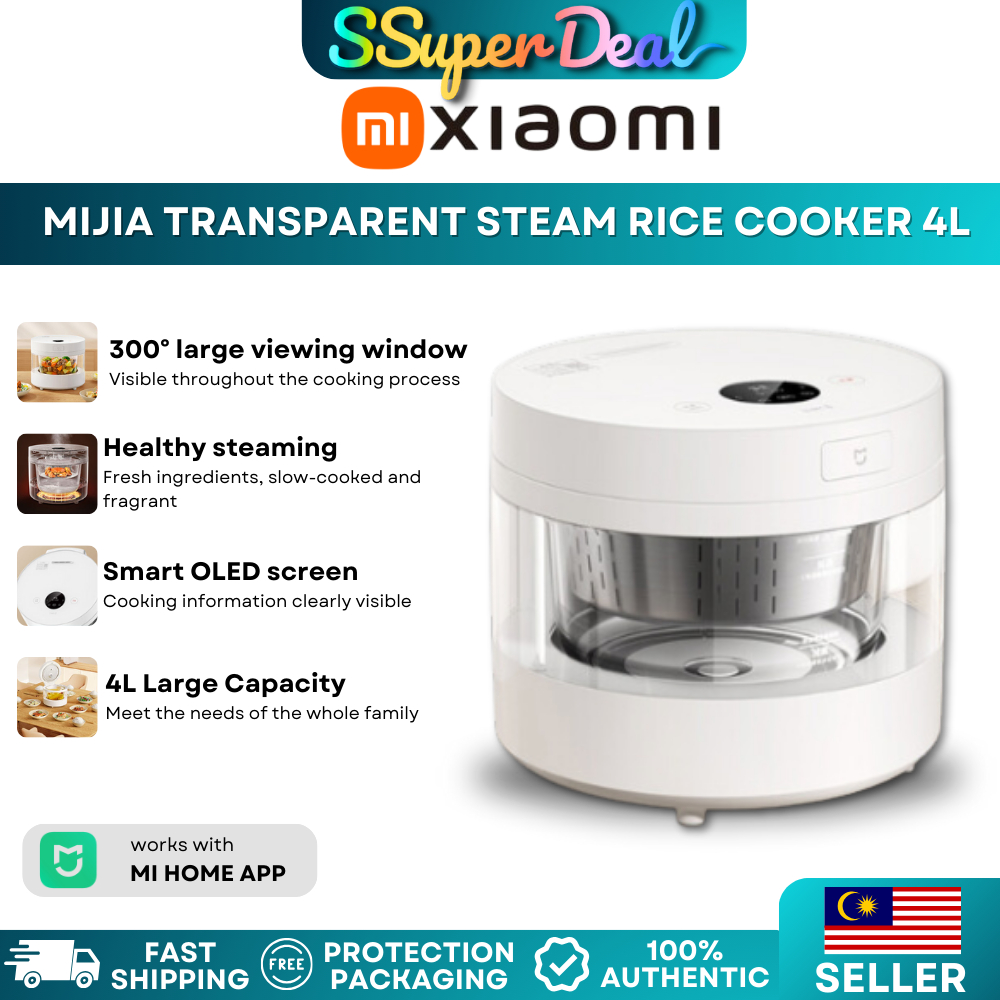 (FREE ADAPTER) Xiaomi Mijia Transparent Steam Rice Cooker 4L | Electric ...