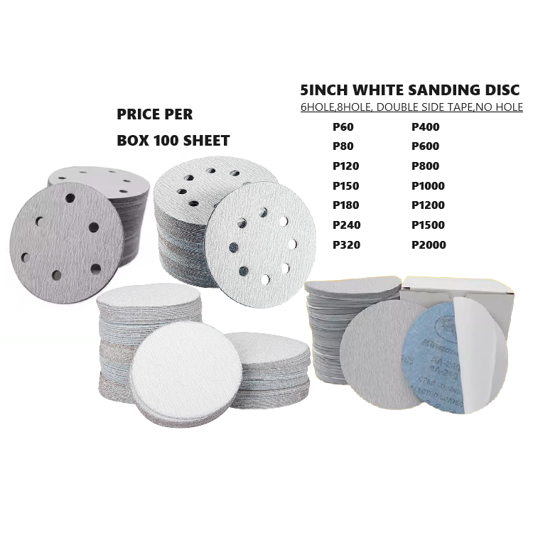 ABRASIVE MALL 5" 125MM 5 INCH WHITE DRY SAND SANDING DISC VELCRO TAPE ...