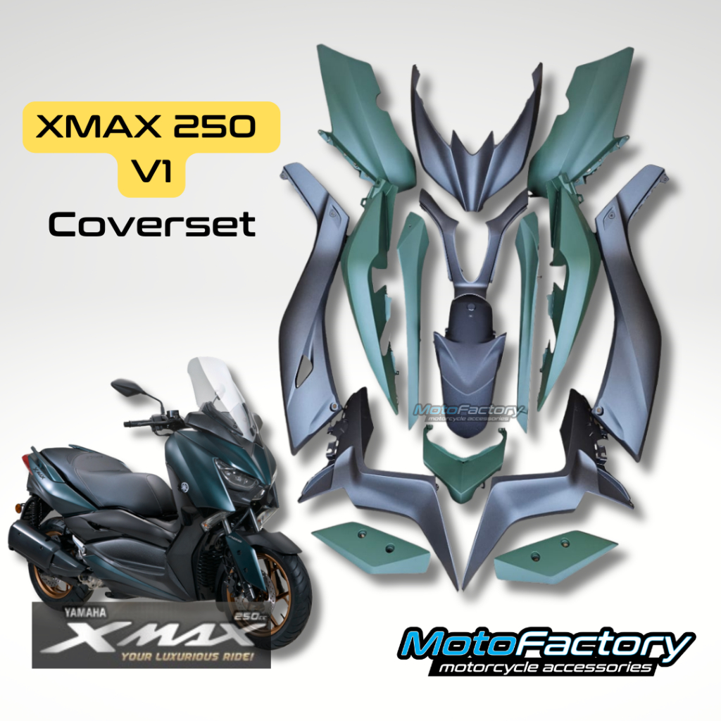 YAMAHA XMAX250 XMAX V1 COVERSET BODY COVER SET MATT GREEN/MATT BLACK # ...