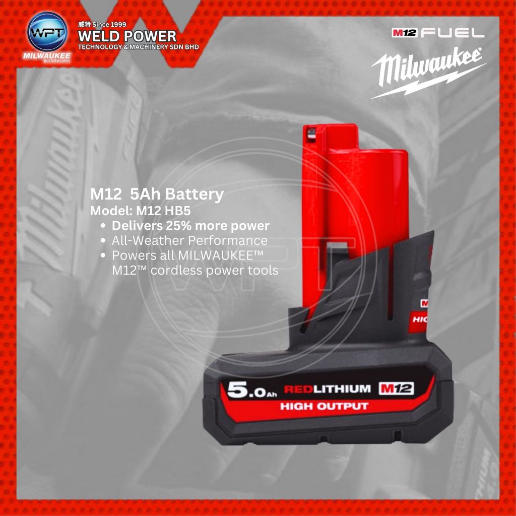 Milwaukee M12™ 5Ah Battery (Model: M12 HB5) | Shopee Malaysia