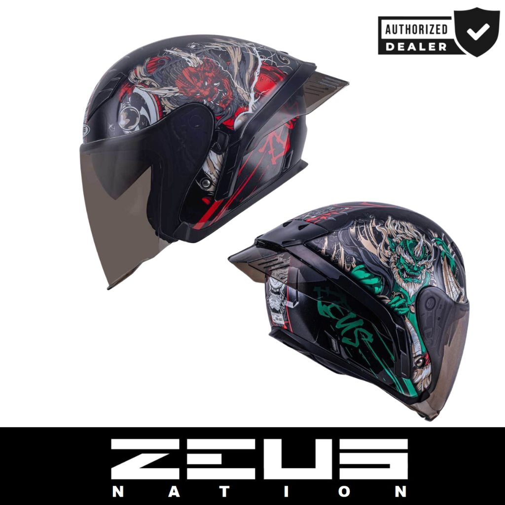 ZEUS Helmet ZS-631 Metallic BlackBS6 Red Green | Shopee Malaysia