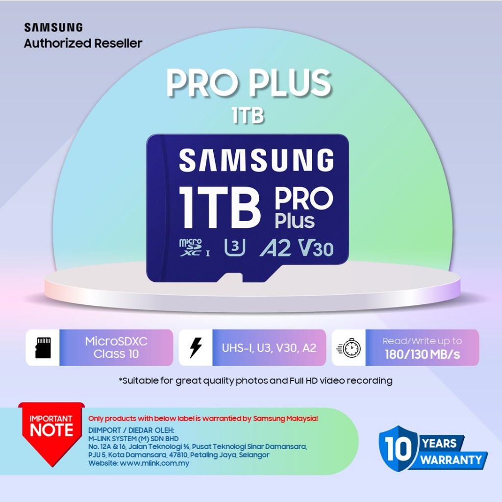SAMSUNG MICRO SD PRO PLUS MEMORY CARD WITH ADAPTER R/W SPEED UP TO 180/ ...