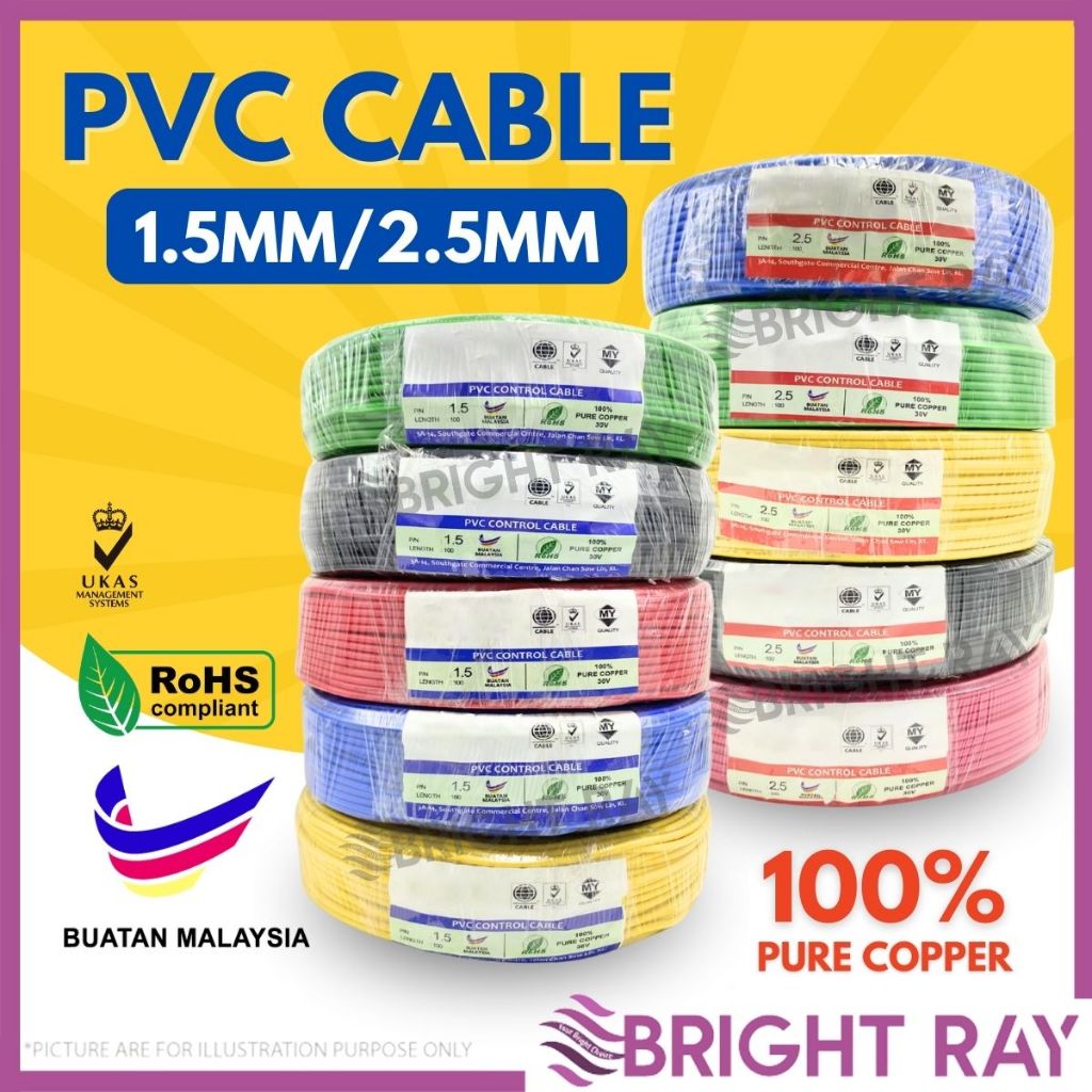 1 ROLL 1.5MM / 2.5 MM CABLE PVC Cable Single Core Wire Cable Cooper ...
