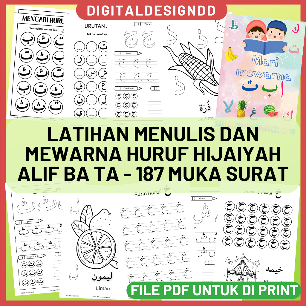 PDF: Latihan menulis huruf hijaiyah alif ba ta dan mewarna Jawi worksheet untuk pra sekolah ...