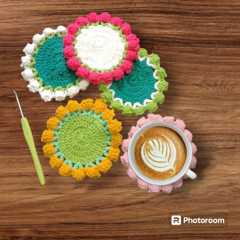 Handmade crochet flower coaster lapik bunga kait | Shopee Malaysia