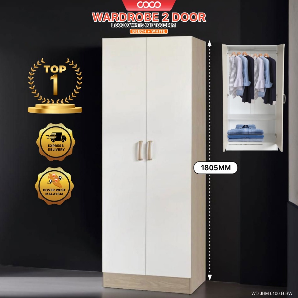 COCO Almari Baju/Almari Baju Murah/Almari Baju 2 Pintu/Wardrobe/2Door Wardrobe/Wardrobe Clothes ...