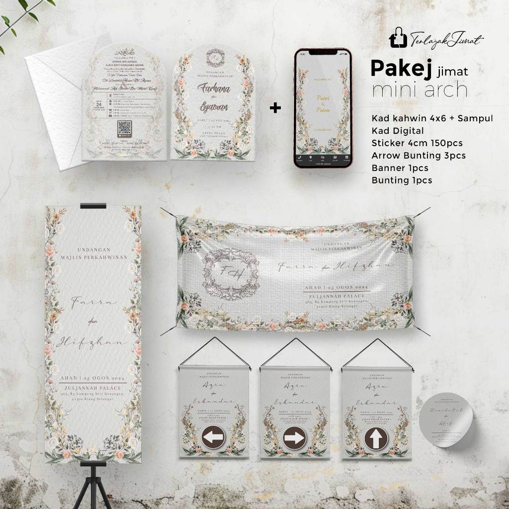 Pakej Kahwin Jimat Mini Arch - Wedding Package - Kad Kahwin - Bunting ...