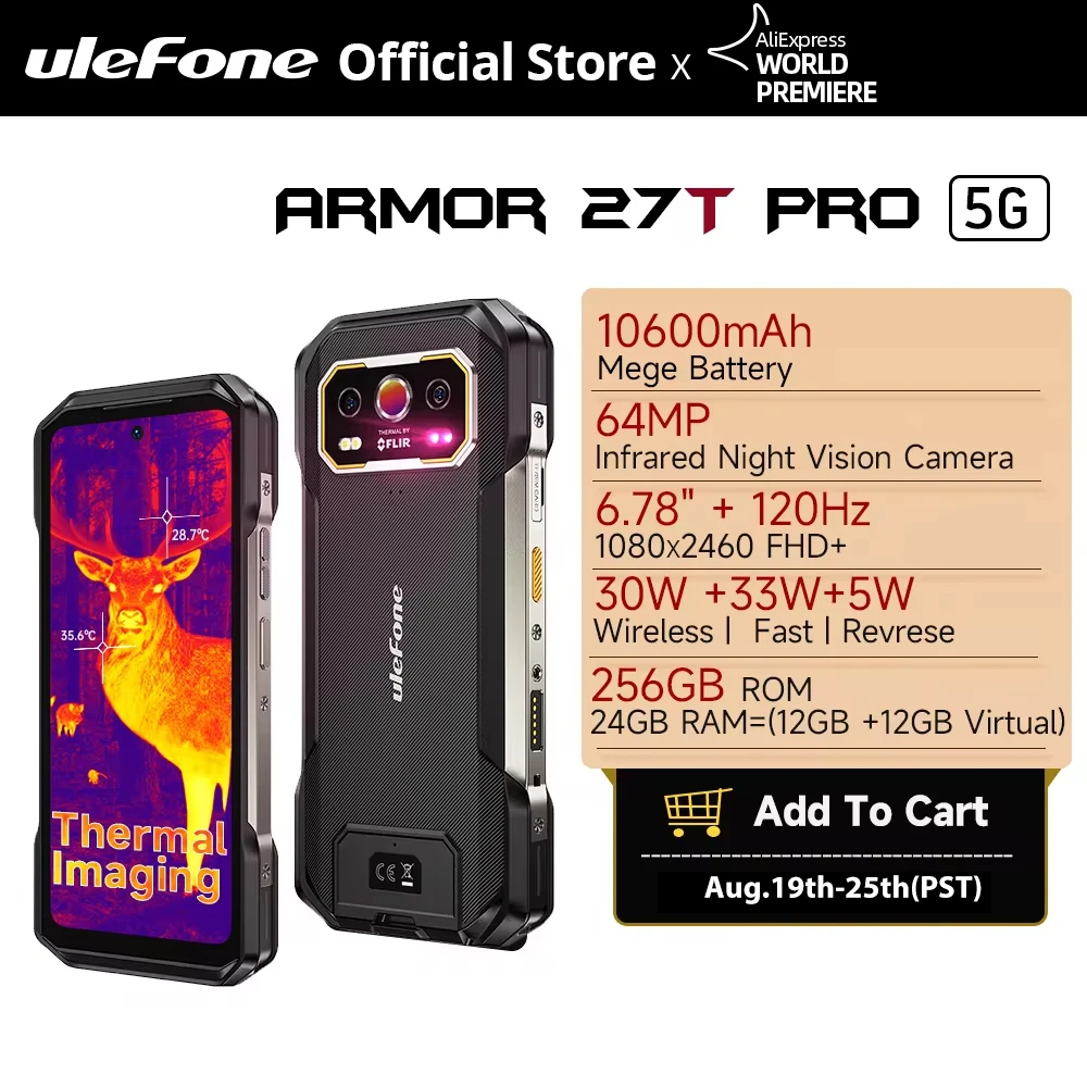 Ulefone Armor 27T Pro 5G Thermal Imaging Rugged Phone 10600mAh Android 14 Smartphone 50MP+64MP 6 ...