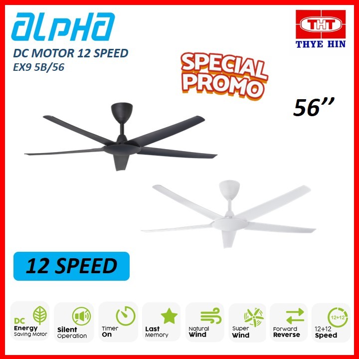 ALPHA 56'' CEILING FAN EX9-5B/56 DC MOTOR 12 SPEED MATT BLACK | Shopee ...