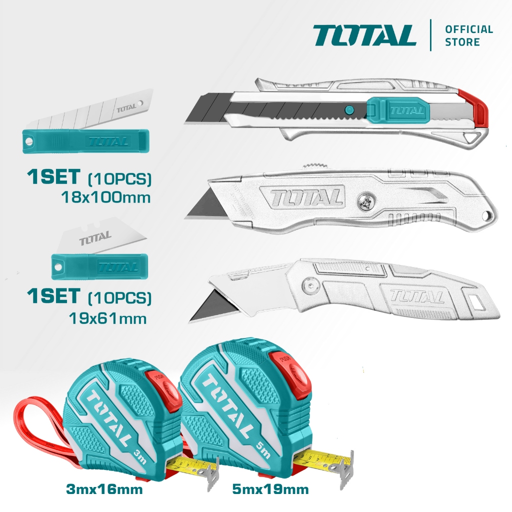 Total Measuring tape and utility knife set + 3 pcs Knives + 2 pcs ...