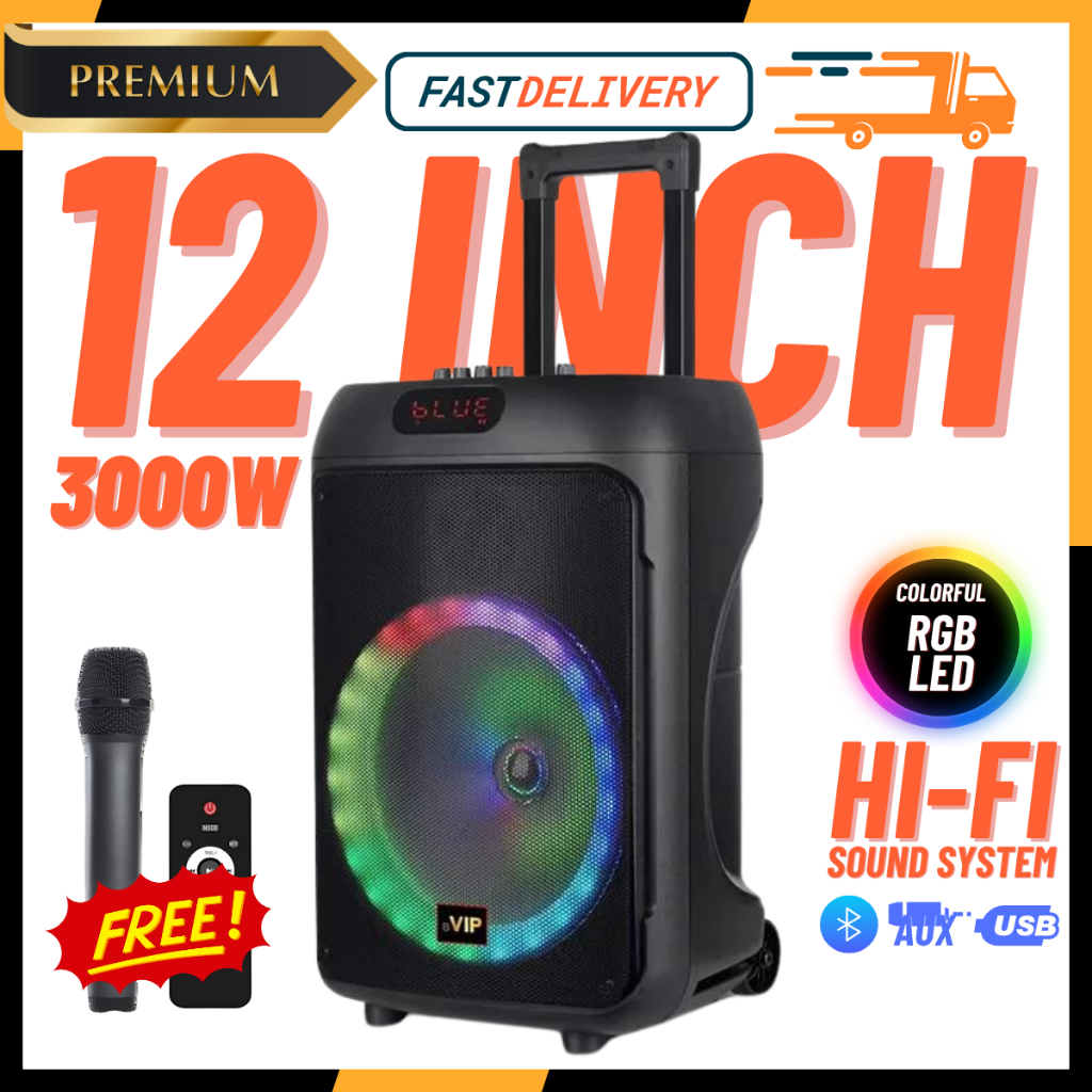 Wireless Bluetooth Karaoke Speaker 12 inches 3000W outdoor trolley portable bass woofer With ...