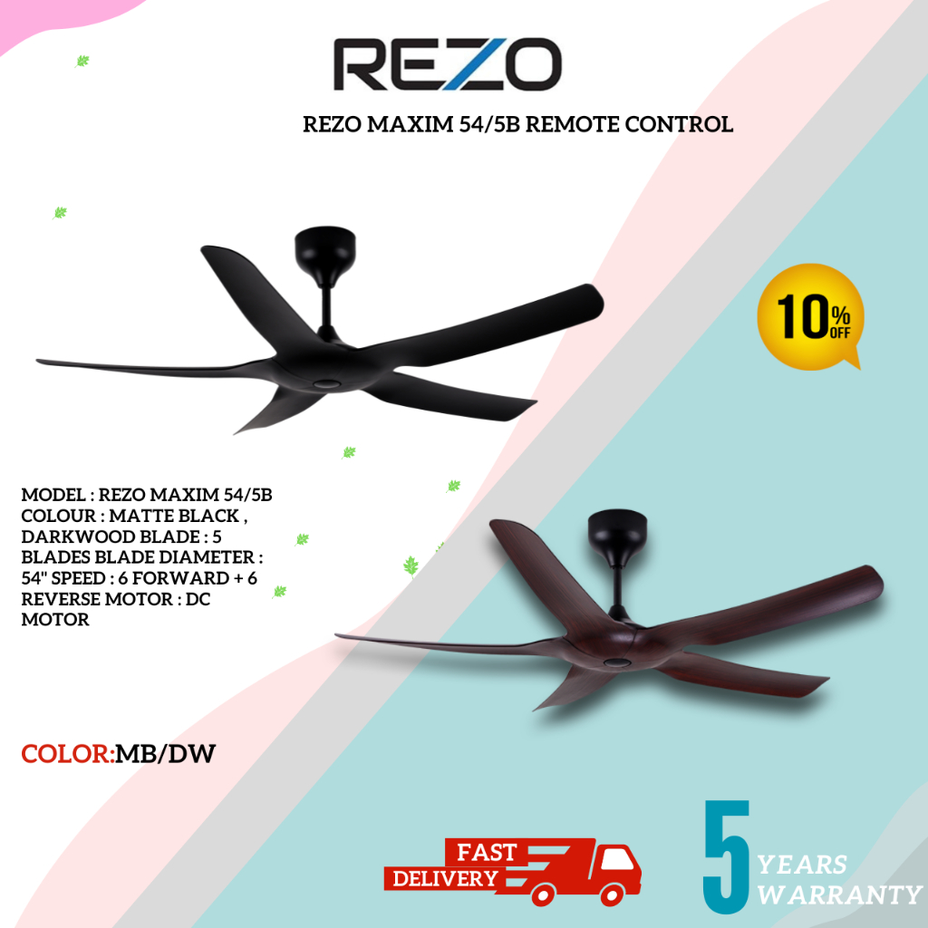 REZO Maxim 54/5B Remote Control DC Motor Ceiling Fan best 2024 kipas ...