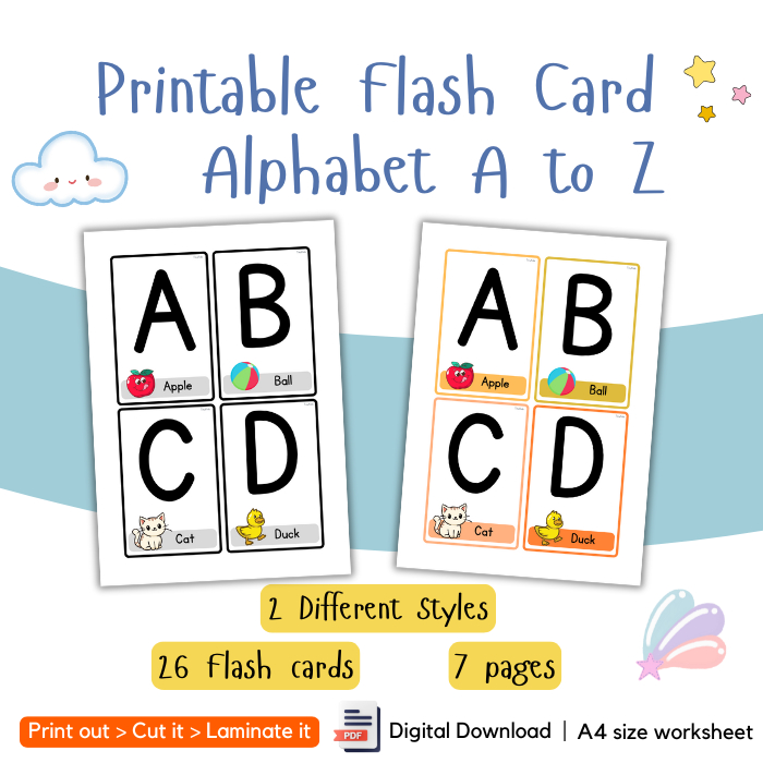 F008- PDF Printable Alphabet Flash Cards A-Z for kids, preschoolers ...