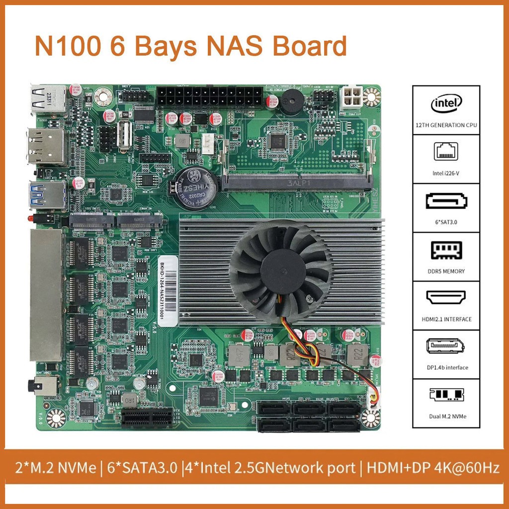 BKHD 1264 NAS N100 Motherboard MINI-ITX Intel Alder Lake N100 4*Intel ...
