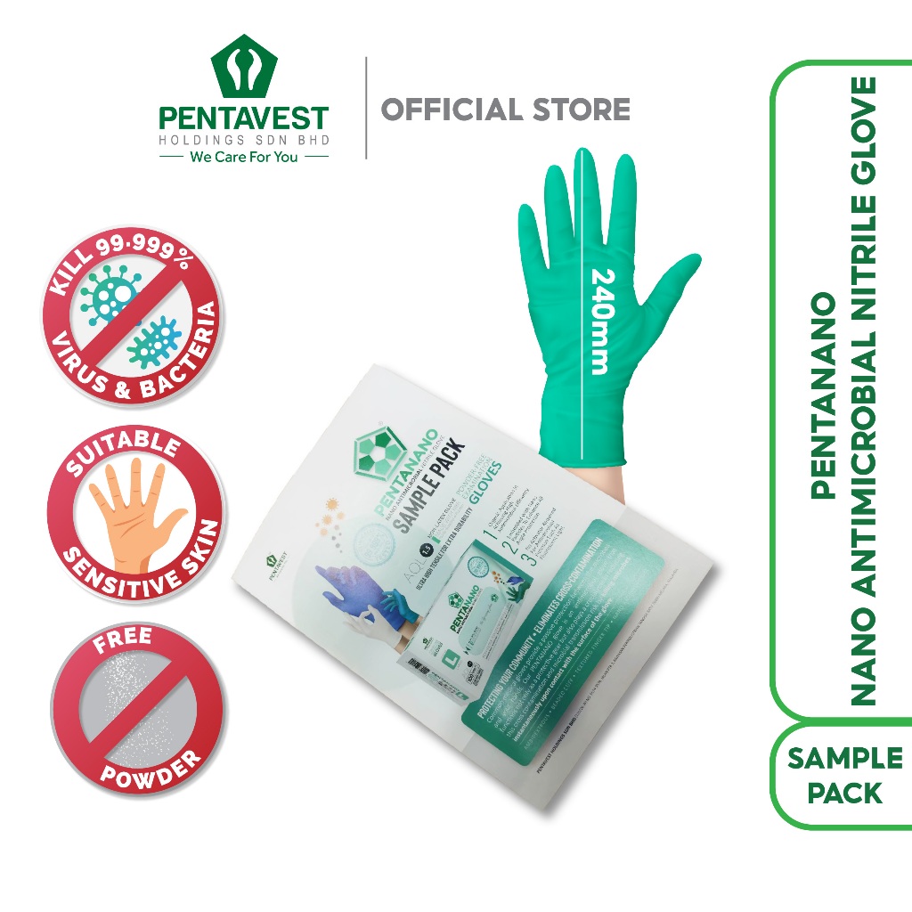 [Sample Pack] PENTANANO ANTIMICROBIAL NITRILE GLOVE FREE POWDER ...